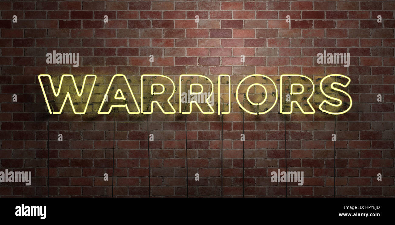 WARRIORS - fluorescent Neon tube Sign on brickwork - Front view - 3D ...