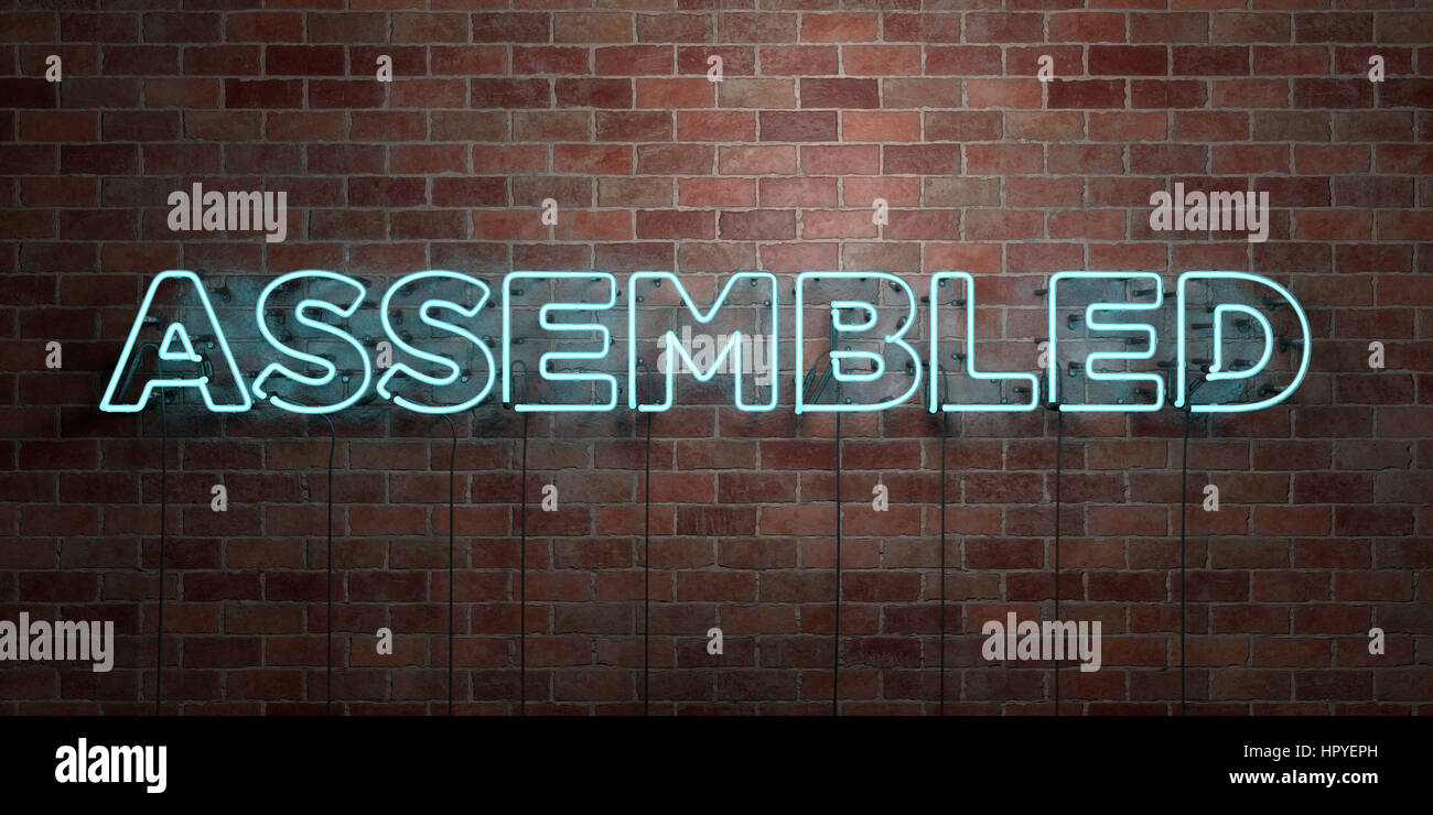 ASSEMBLED - fluorescent Neon tube Sign on brickwork - Front view - 3D ...