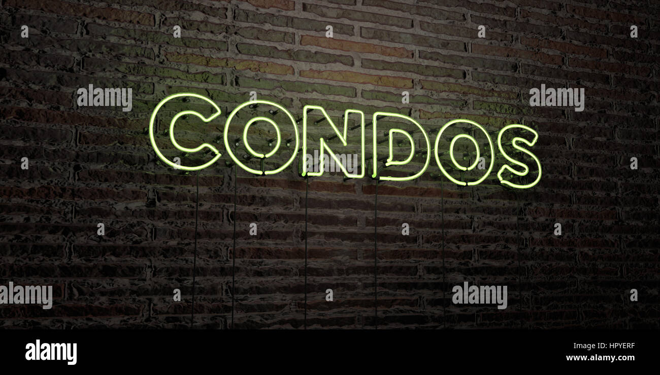 CONDOS -Realistic Neon Sign on Brick Wall background - 3D rendered ...