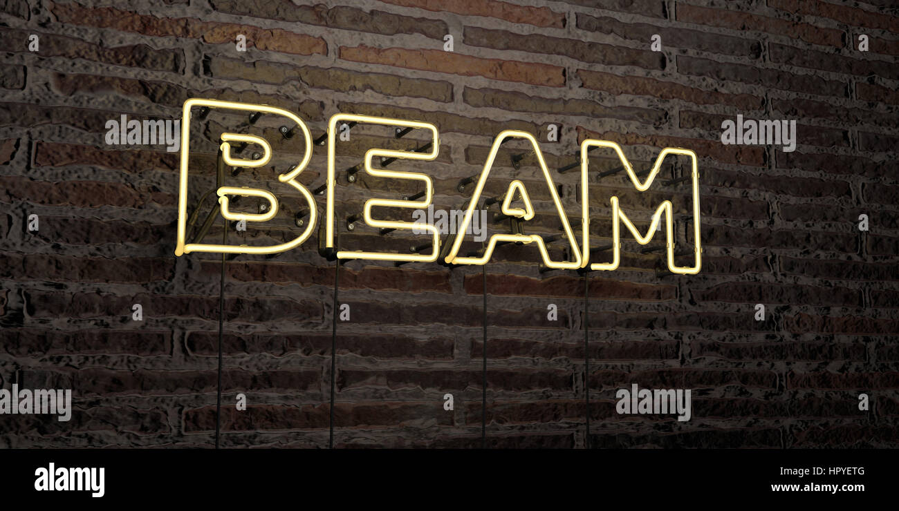 BEAM -Realistic Neon Sign on Brick Wall background - 3D rendered ...