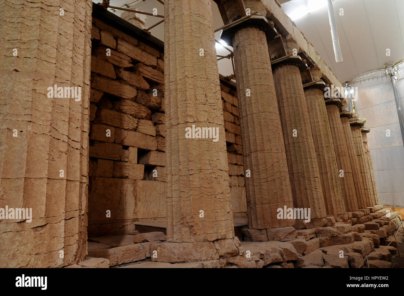 Restoration work in progress at the Temple of Apollo near Andritsena in ...