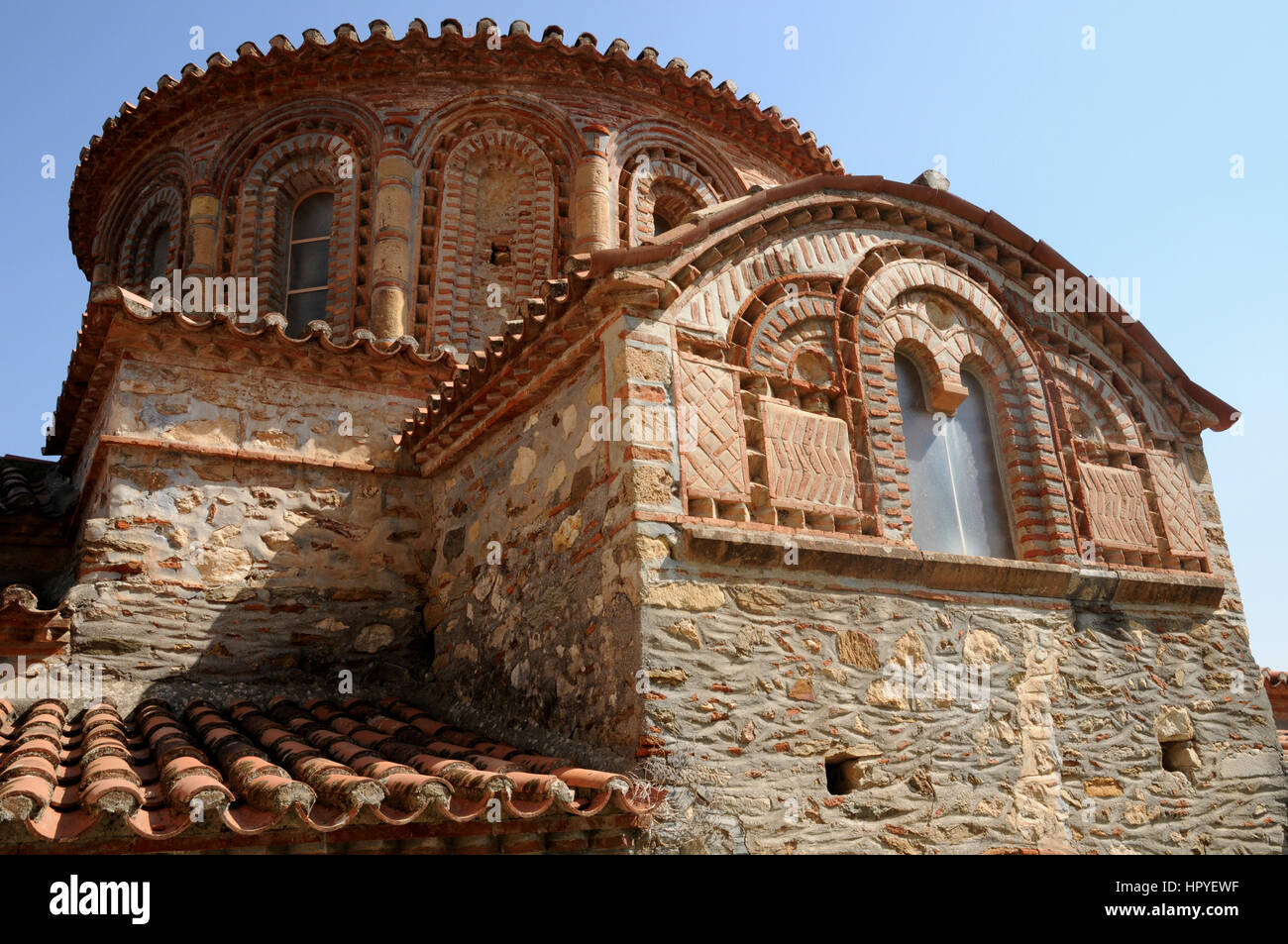 Restored buildings in the abandoned town of Mystra in the Laconia ...