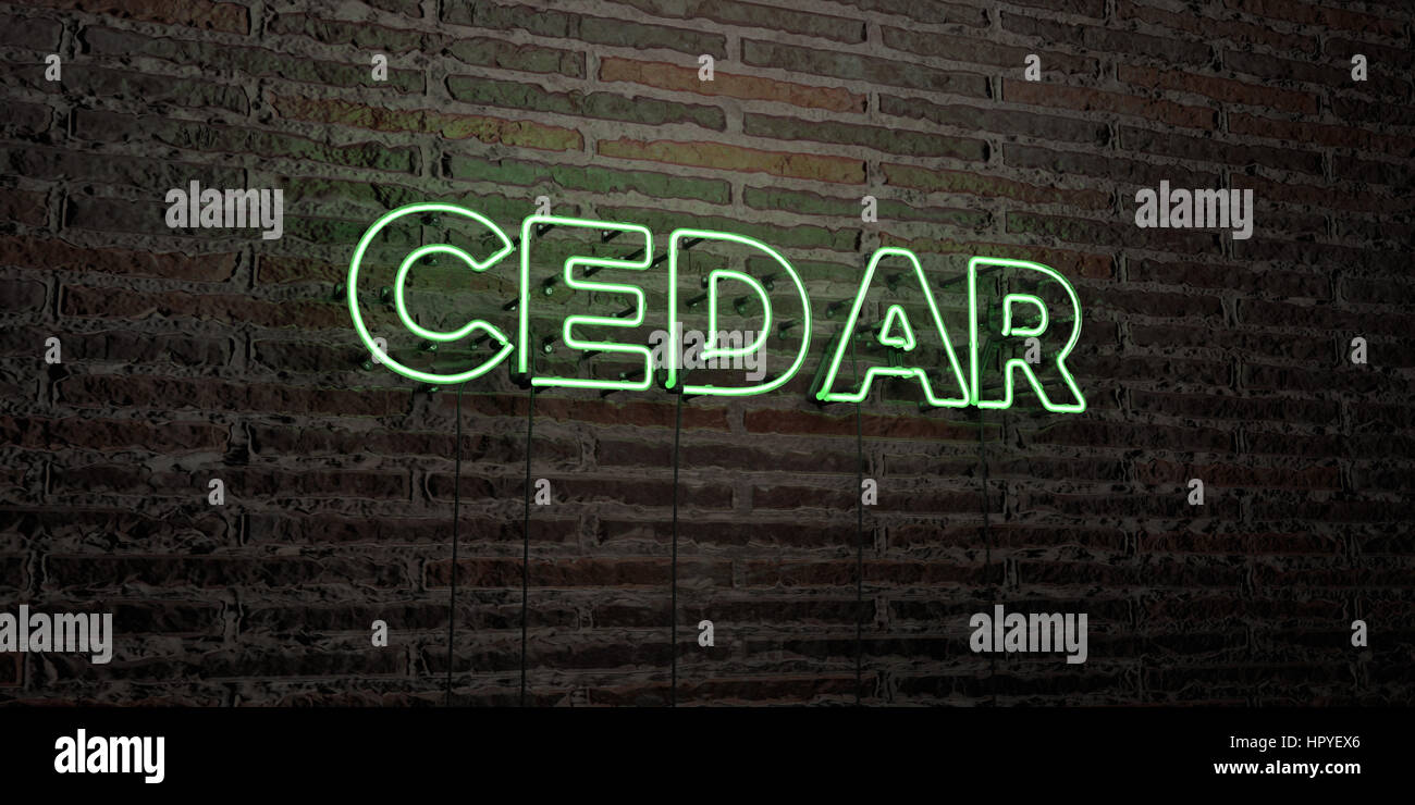 CEDAR -Realistic Neon Sign on Brick Wall background - 3D rendered ...