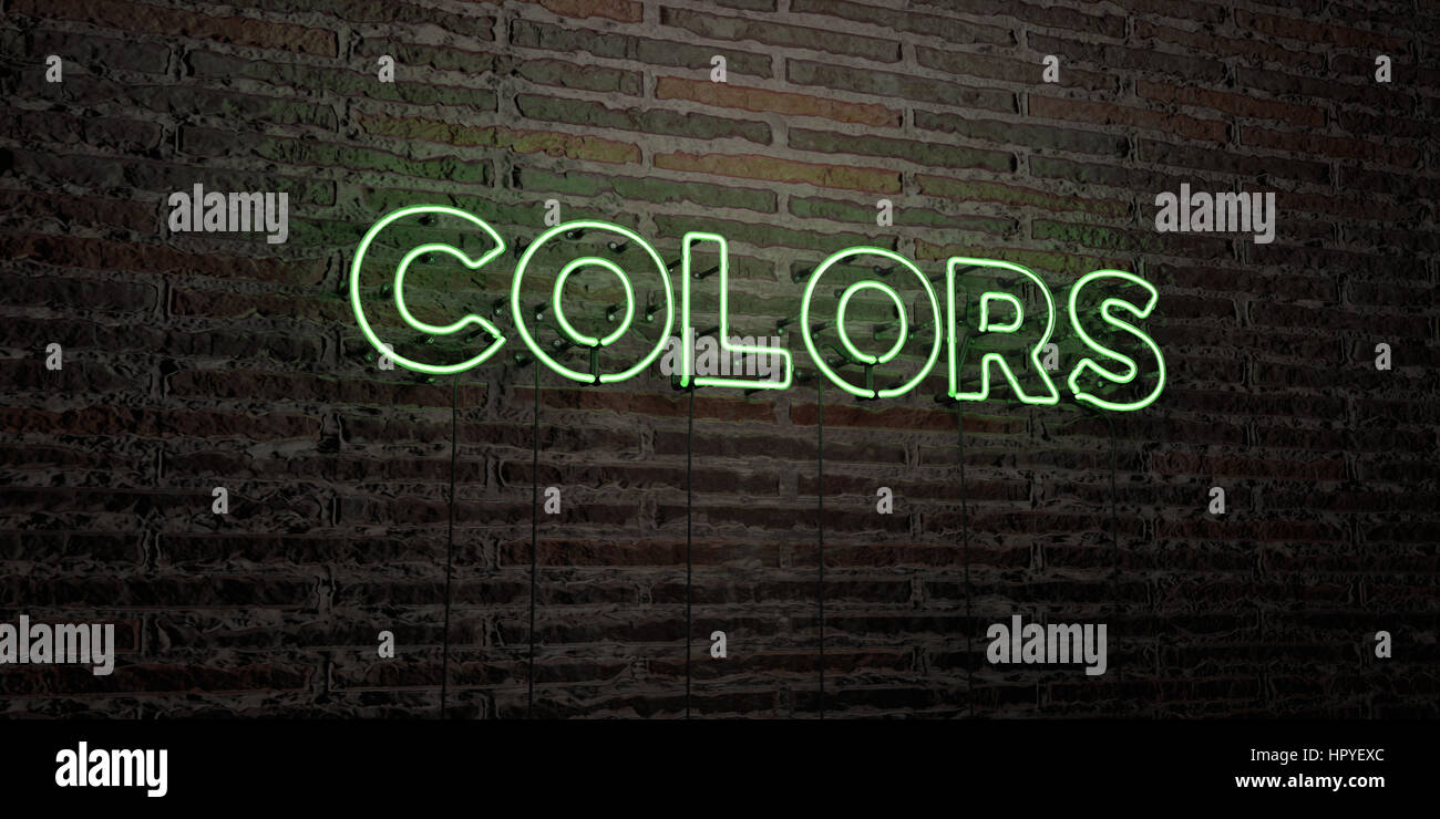 COLORS -Realistic Neon Sign on Brick Wall background - 3D rendered ...