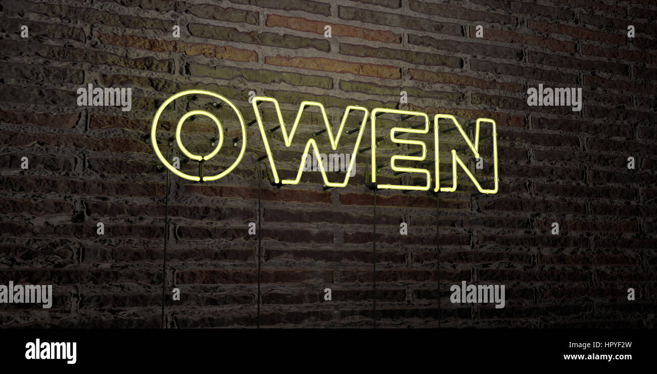 OWEN -Realistic Neon Sign on Brick Wall background - 3D rendered ...