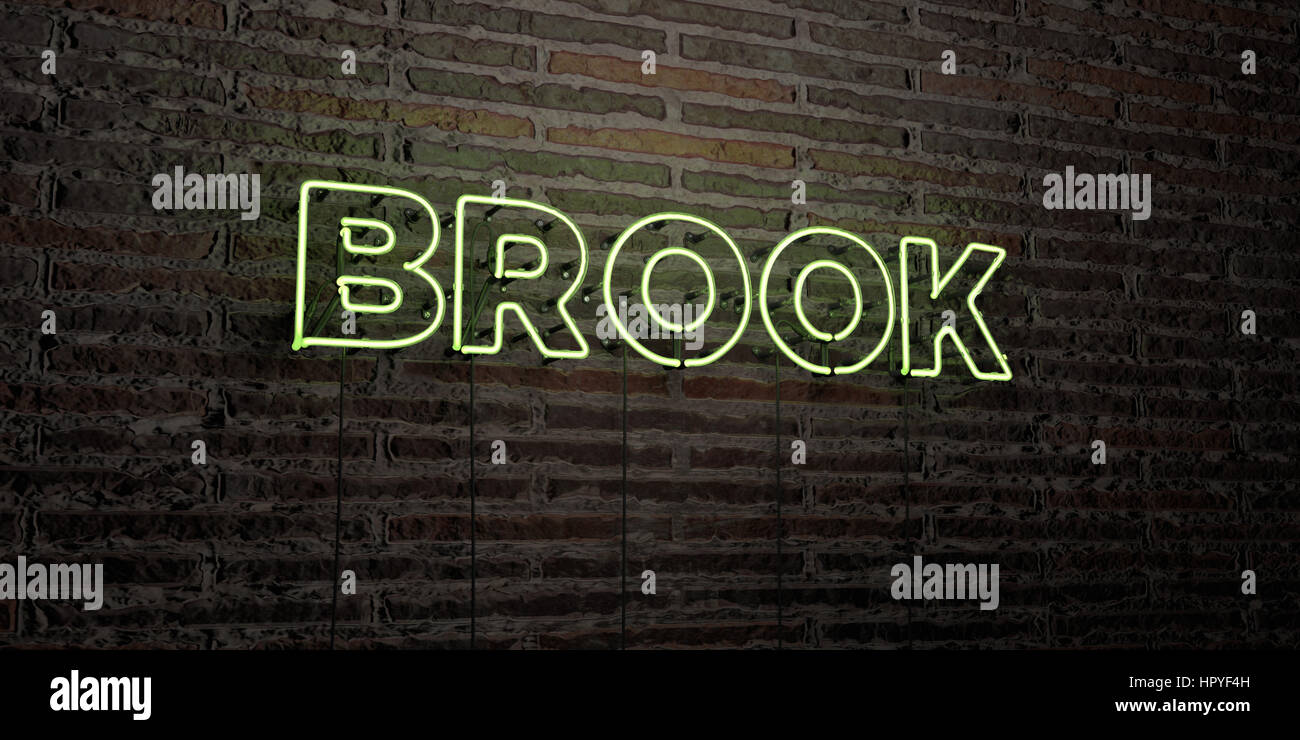 BROOK -Realistic Neon Sign on Brick Wall background - 3D rendered ...