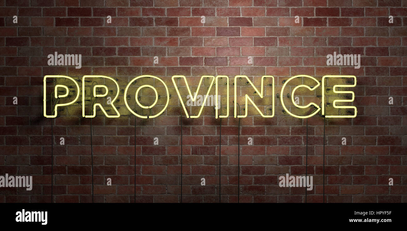 PROVINCE - fluorescent Neon tube Sign on brickwork - Front view - 3D ...