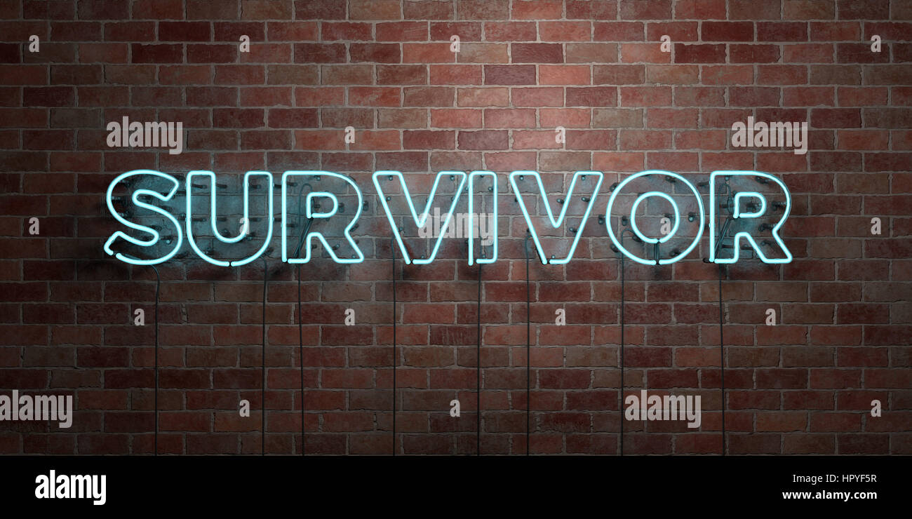 SURVIVOR - fluorescent Neon tube Sign on brickwork - Front view - 3D ...