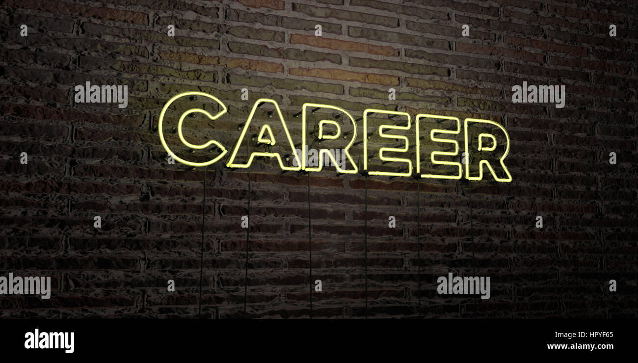 CAREER -Realistic Neon Sign on Brick Wall background - 3D rendered ...