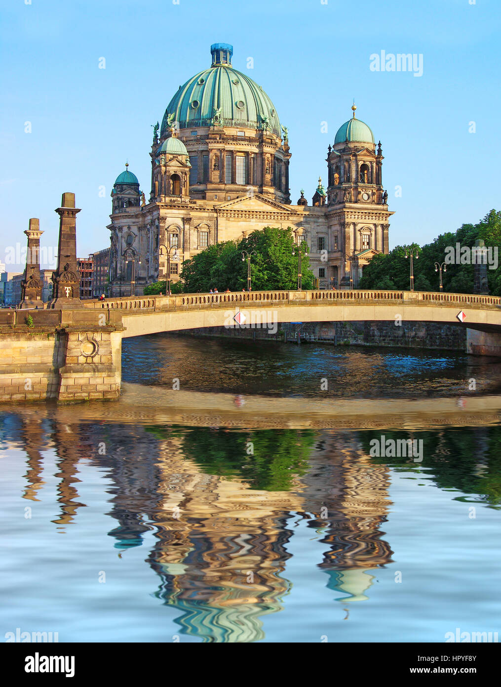 Berlin Cathedral (Berliner Dom) reflected in Spree River, Germany Stock ...