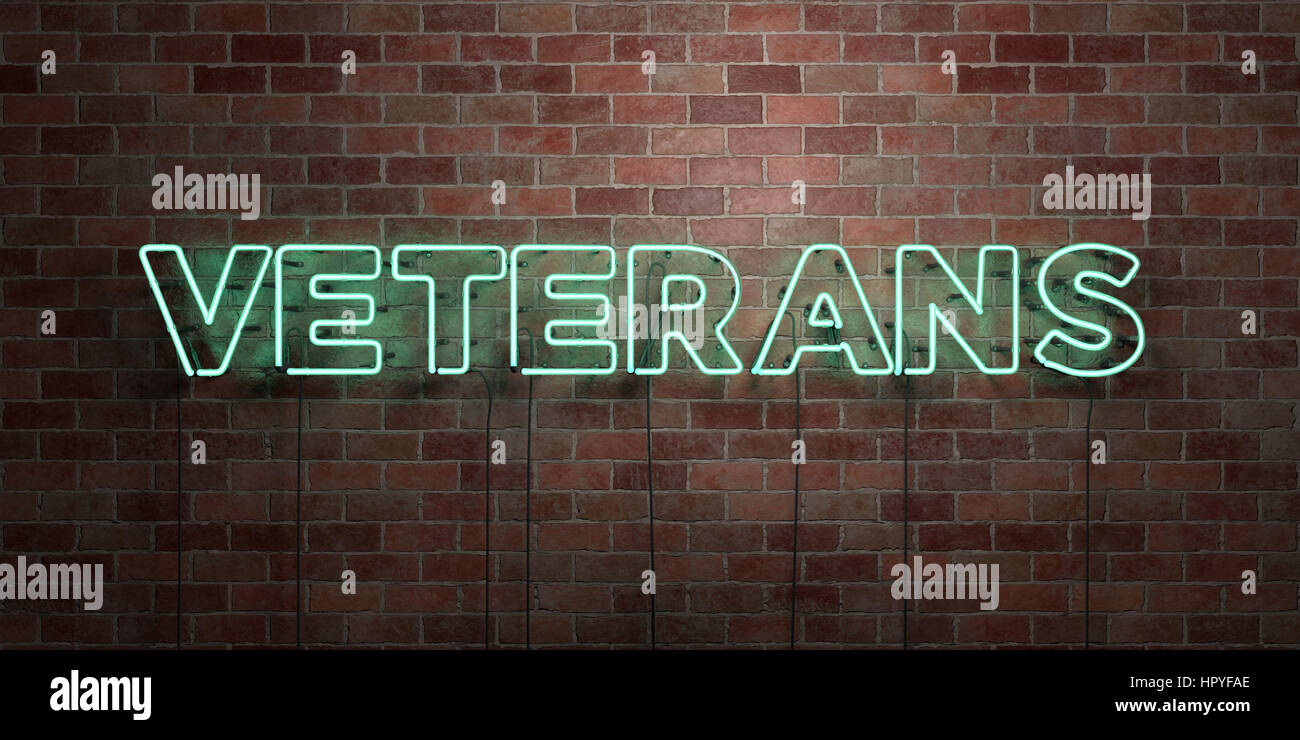 VETERANS - fluorescent Neon tube Sign on brickwork - Front view - 3D ...