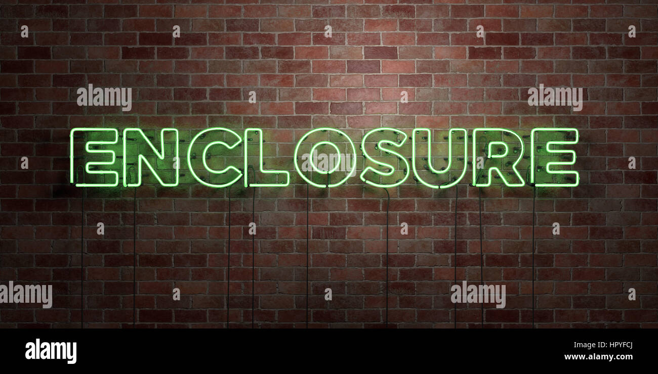 ENCLOSURE - fluorescent Neon tube Sign on brickwork - Front view - 3D ...