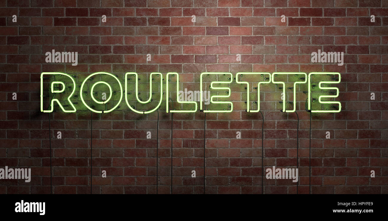 ROULETTE - fluorescent Neon tube Sign on brickwork - Front view - 3D ...