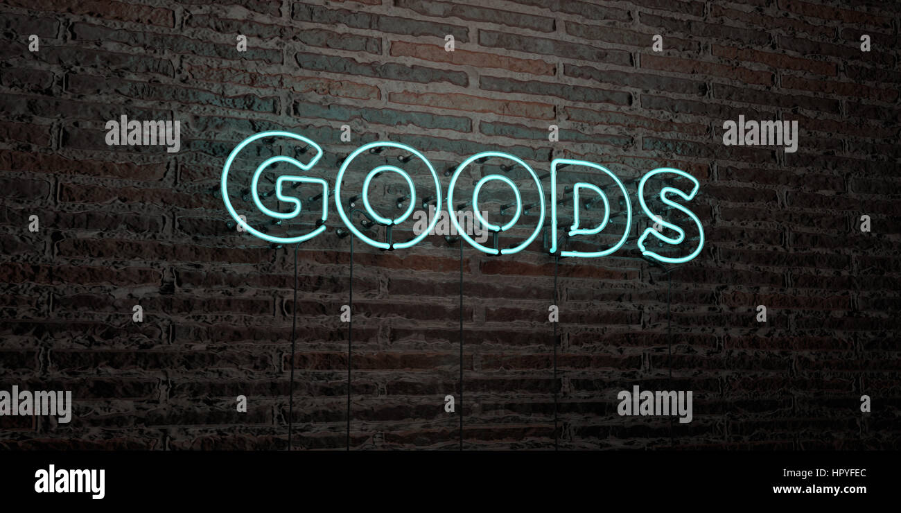 GOODS -Realistic Neon Sign on Brick Wall background - 3D rendered ...