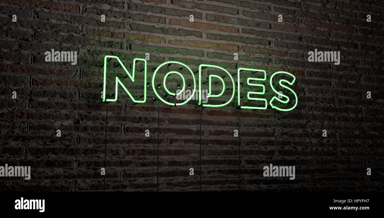 NODES -Realistic Neon Sign on Brick Wall background - 3D rendered ...