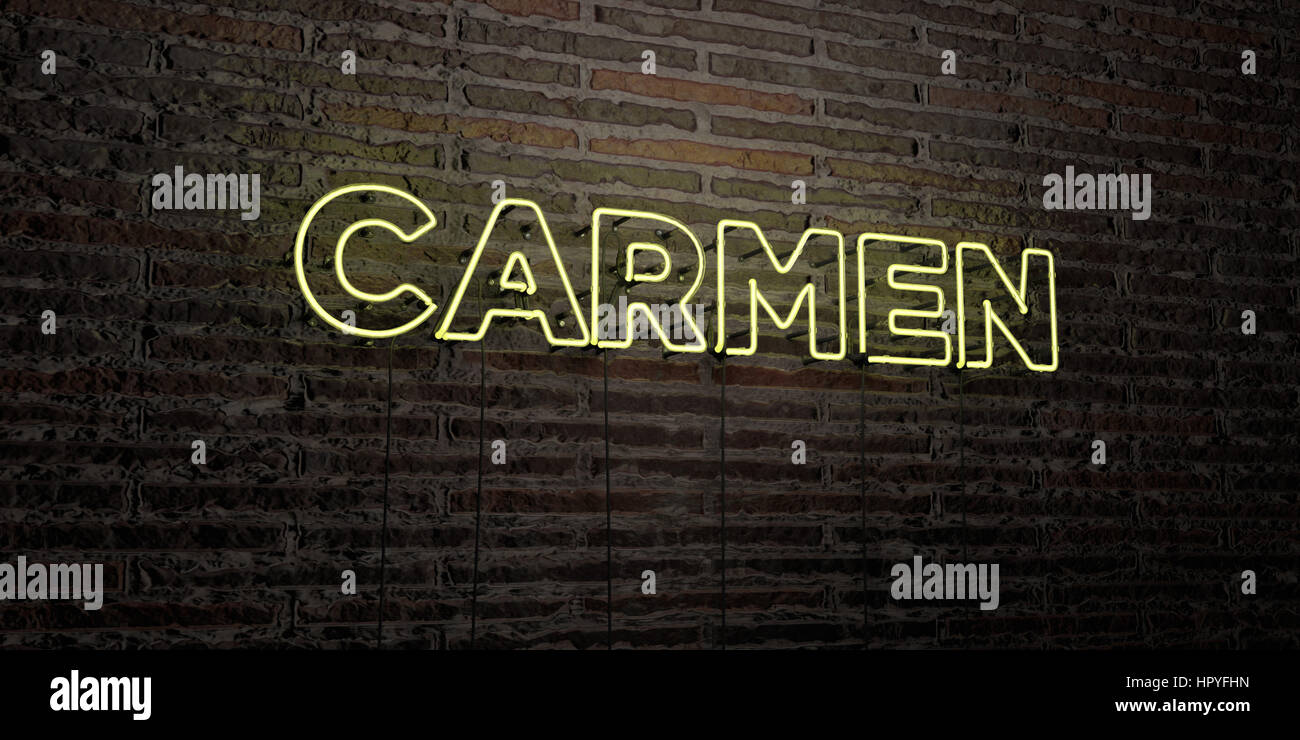 CARMEN -Realistic Neon Sign on Brick Wall background - 3D rendered ...