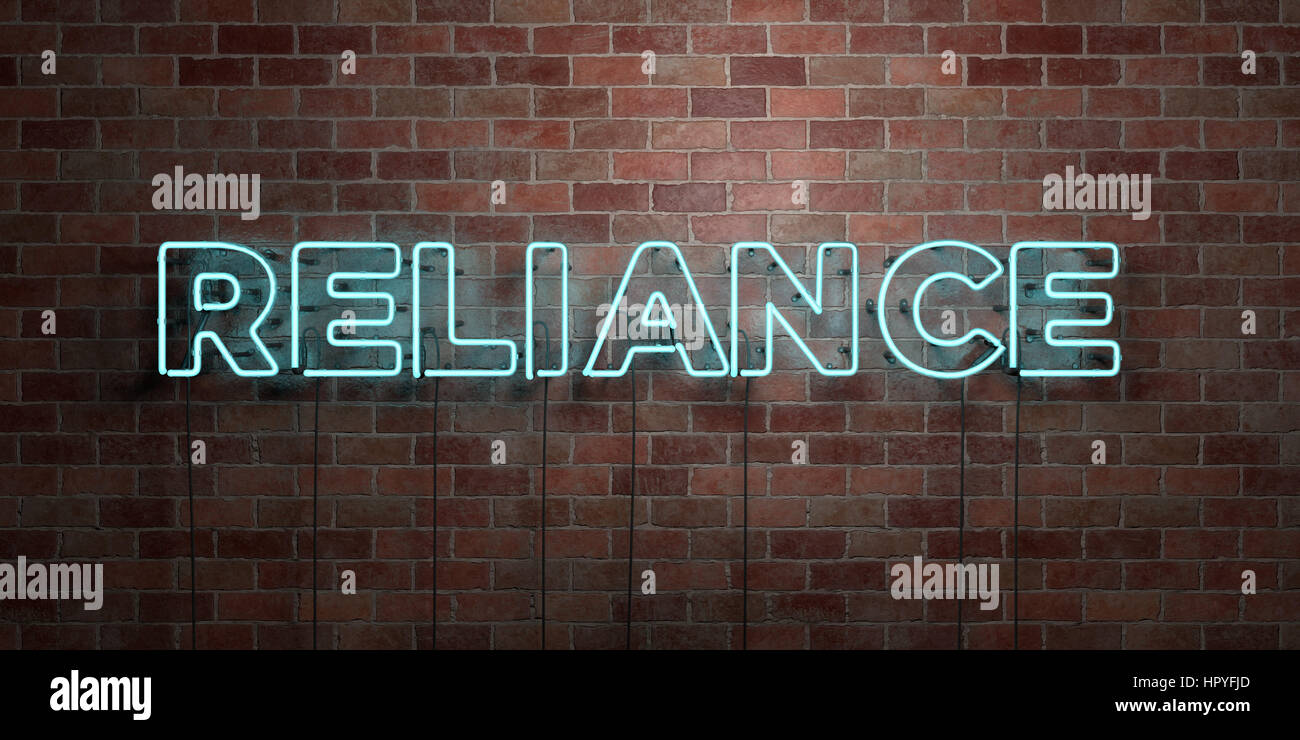 RELIANCE - fluorescent Neon tube Sign on brickwork - Front view - 3D ...