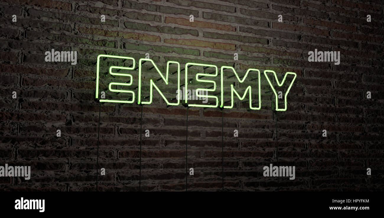 ENEMY -Realistic Neon Sign on Brick Wall background - 3D rendered ...
