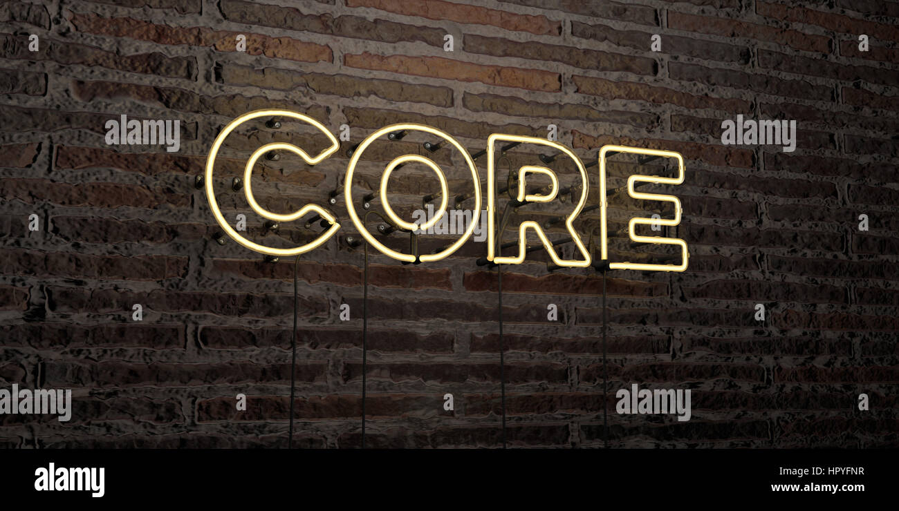 CORE -Realistic Neon Sign on Brick Wall background - 3D rendered ...
