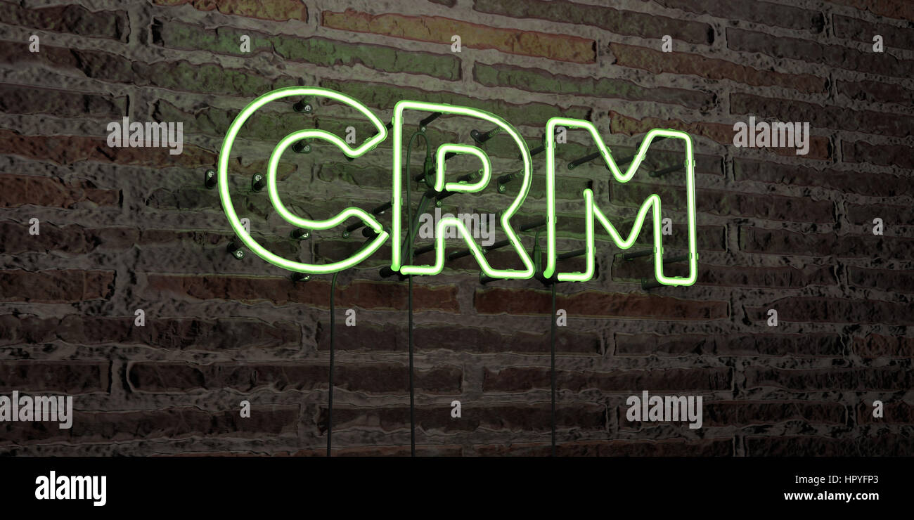 CRM -Realistic Neon Sign on Brick Wall background - 3D rendered royalty ...