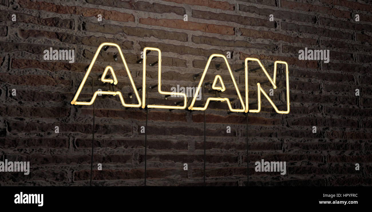 ALAN -Realistic Neon Sign on Brick Wall background - 3D rendered ...