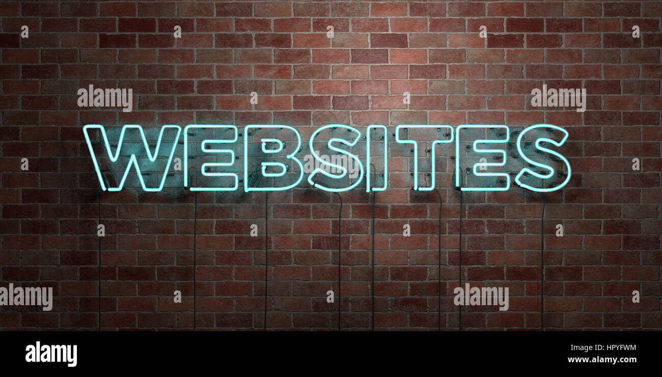 WEBSITES - fluorescent Neon tube Sign on brickwork - Front view - 3D ...