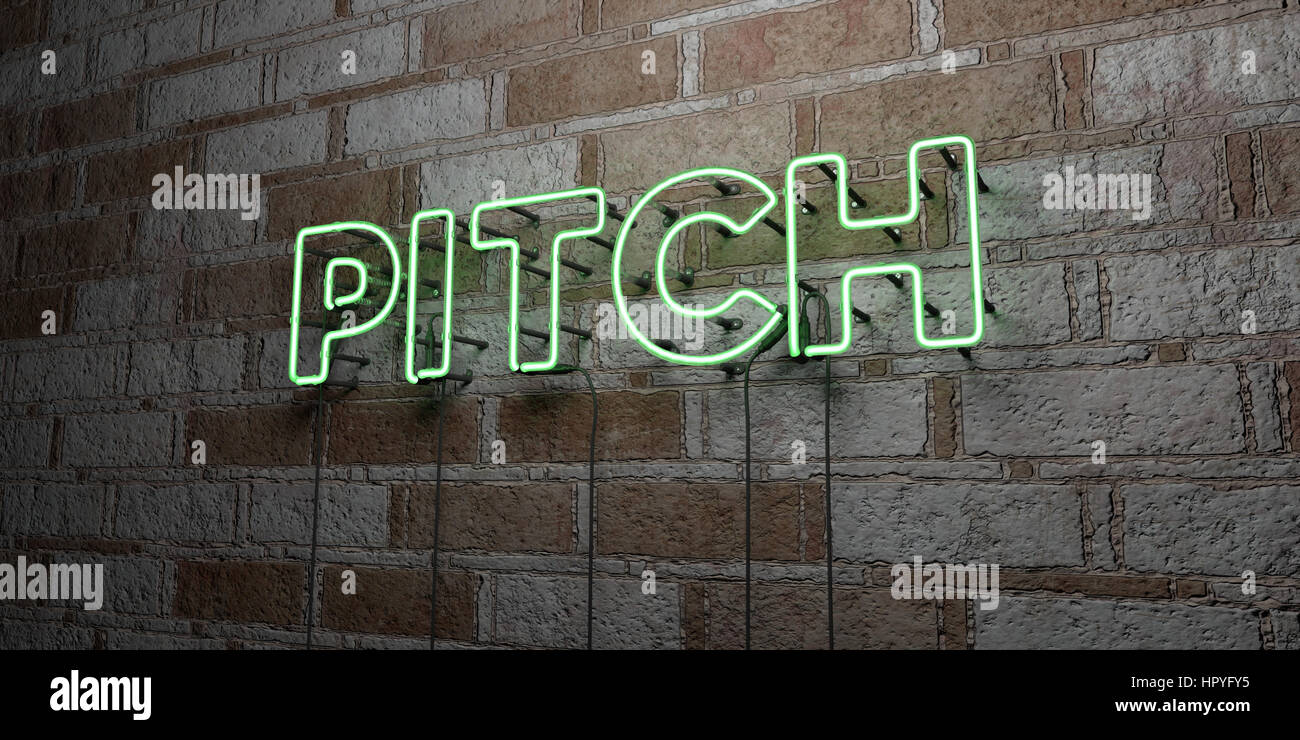PITCH - Glowing Neon Sign on stonework wall - 3D rendered royalty free ...