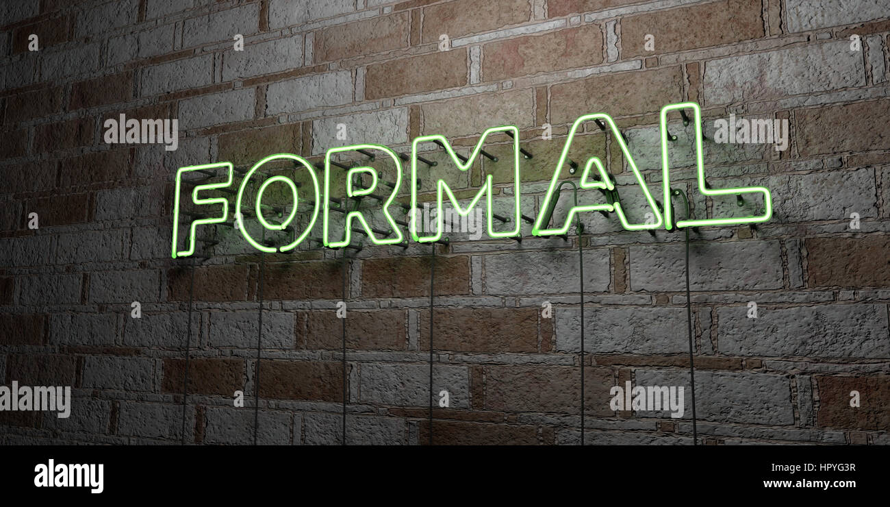FORMAL - Glowing Neon Sign on stonework wall - 3D rendered royalty free ...