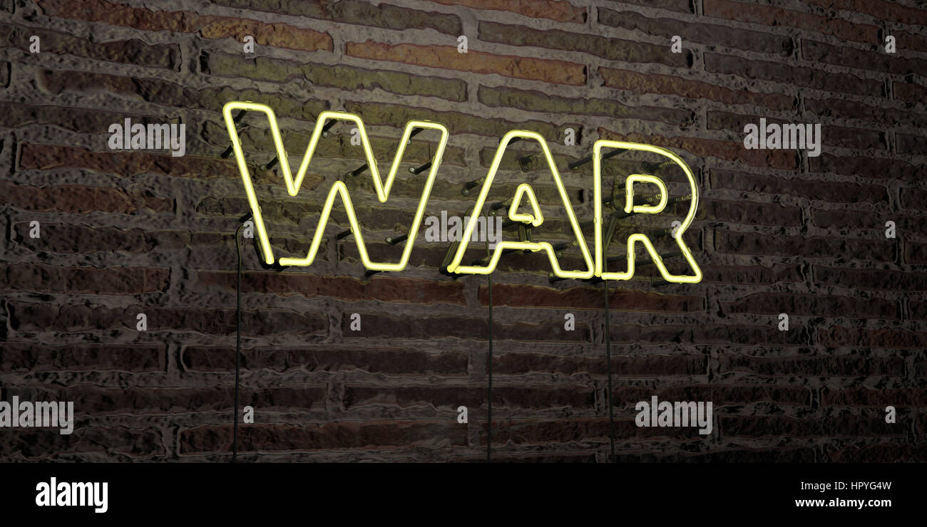WAR -Realistic Neon Sign on Brick Wall background - 3D rendered royalty ...