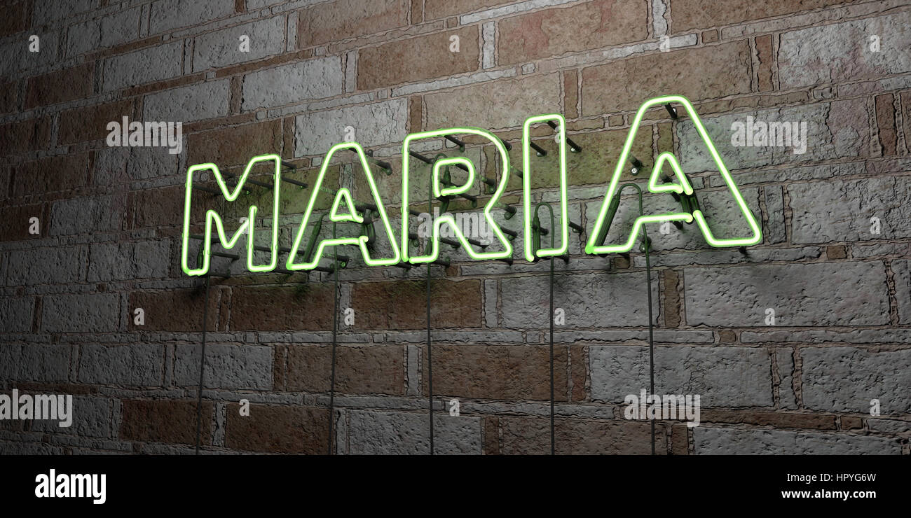 MARIA - Glowing Neon Sign on stonework wall - 3D rendered royalty free ...