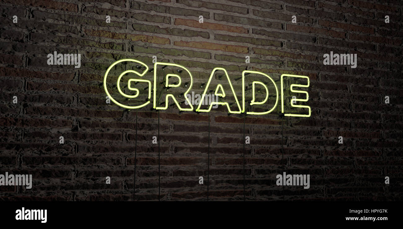 GRADE -Realistic Neon Sign on Brick Wall background - 3D rendered ...
