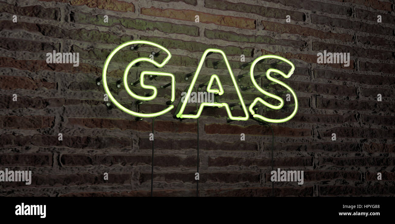 GAS -Realistic Neon Sign on Brick Wall background - 3D rendered royalty ...