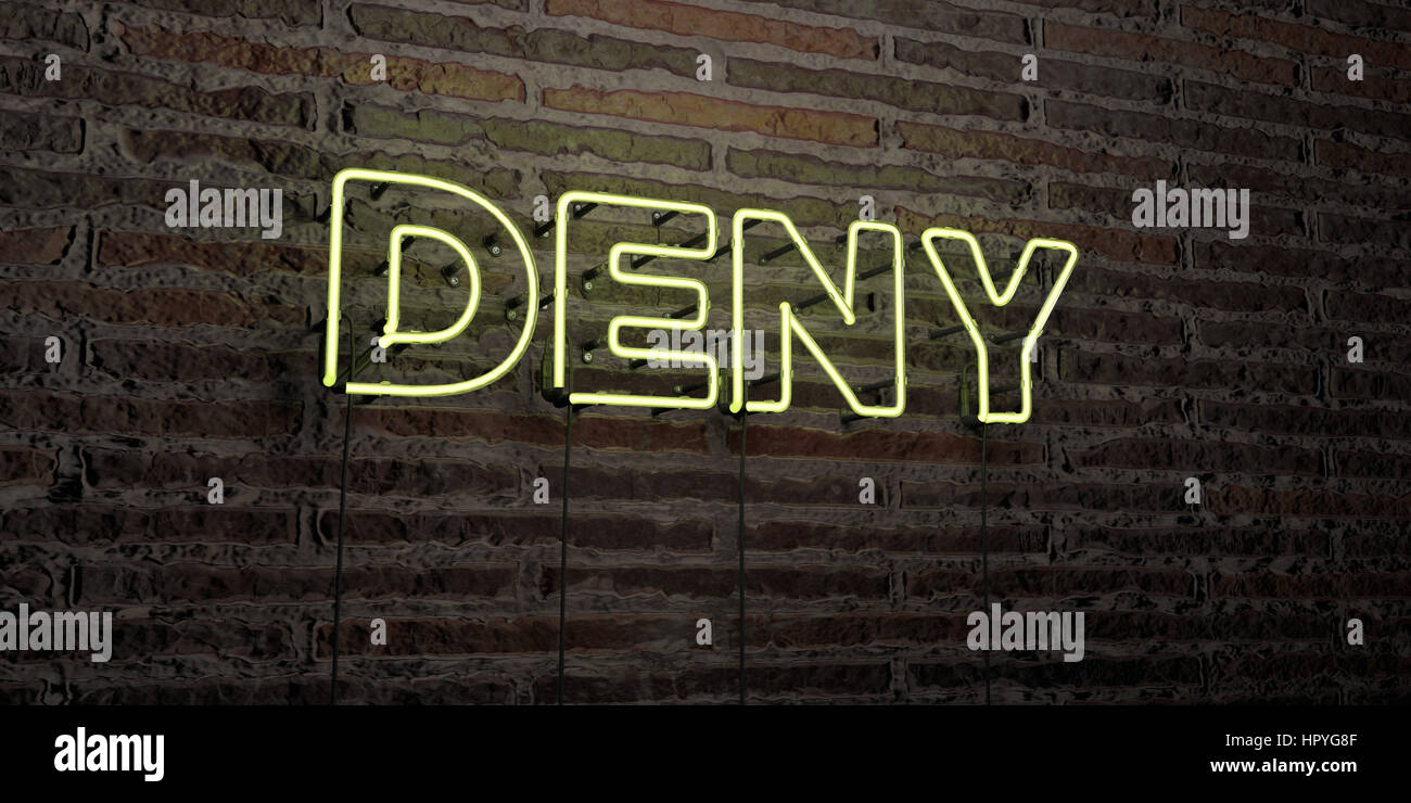 DENY -Realistic Neon Sign on Brick Wall background - 3D rendered ...