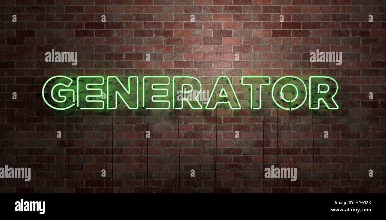 GENERATOR - fluorescent Neon tube Sign on brickwork - Front view - 3D ...