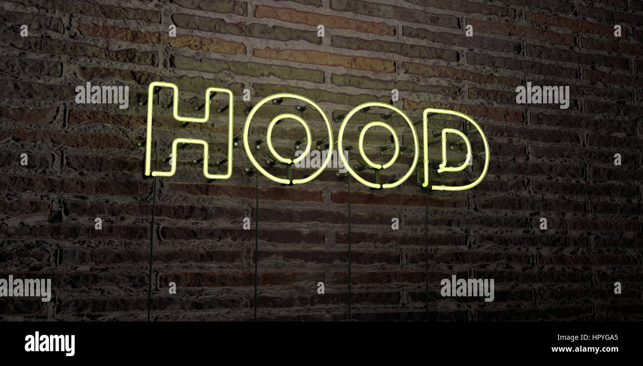 HOOD -Realistic Neon Sign on Brick Wall background - 3D rendered ...
