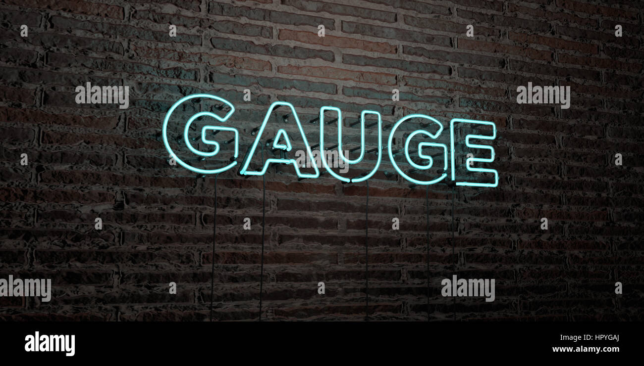 GAUGE -Realistic Neon Sign on Brick Wall background - 3D rendered ...