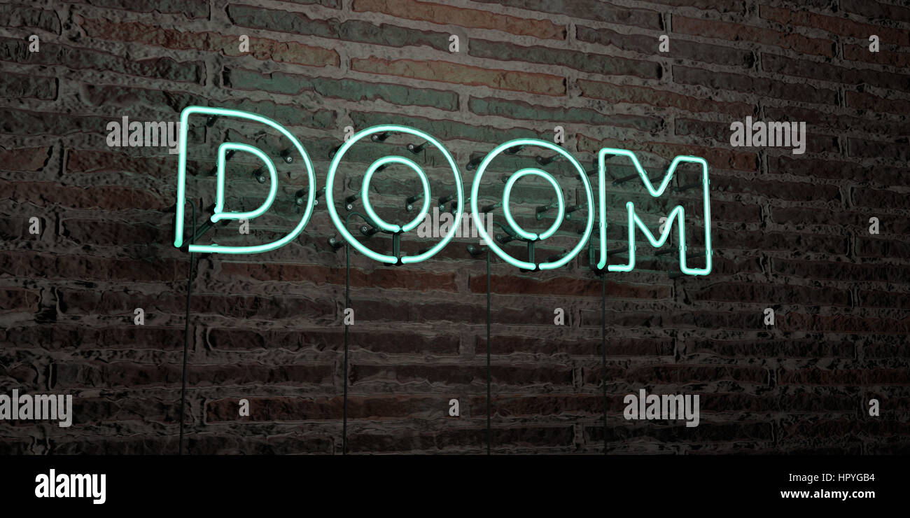DOOM -Realistic Neon Sign on Brick Wall background - 3D rendered ...