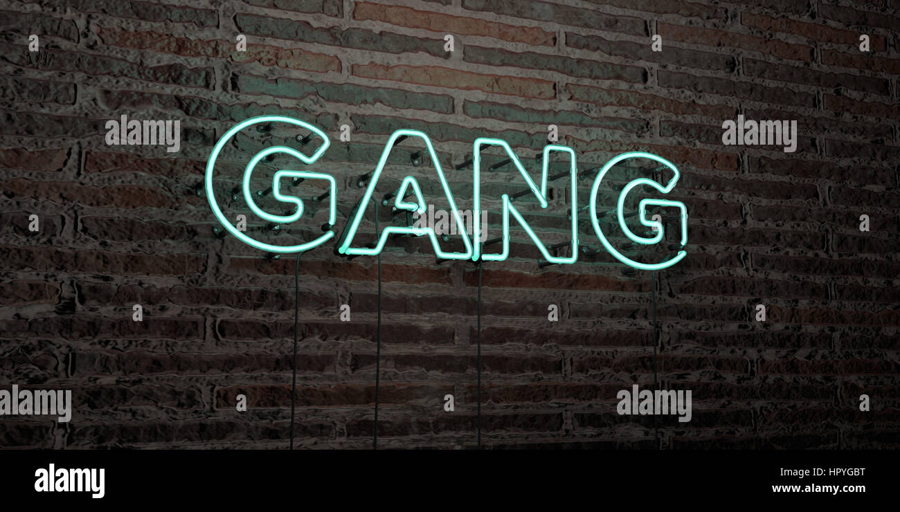 GANG -Realistic Neon Sign on Brick Wall background - 3D rendered ...