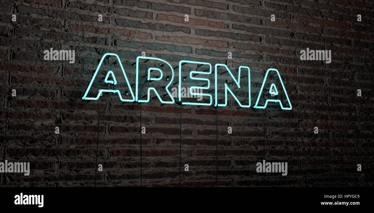 ARENA -Realistic Neon Sign on Brick Wall background - 3D rendered ...
