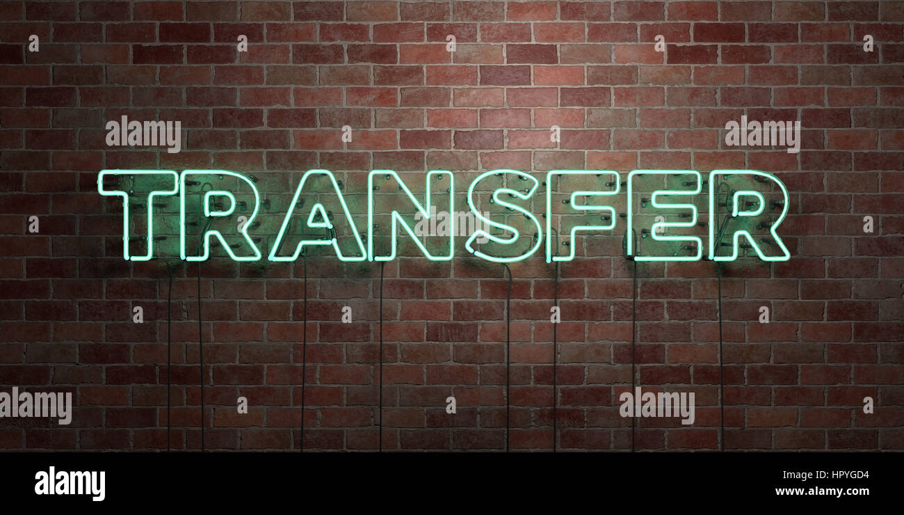 TRANSFER - fluorescent Neon tube Sign on brickwork - Front view - 3D ...