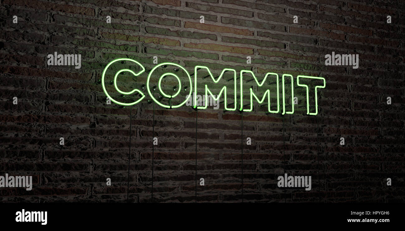 COMMIT -Realistic Neon Sign on Brick Wall background - 3D rendered ...