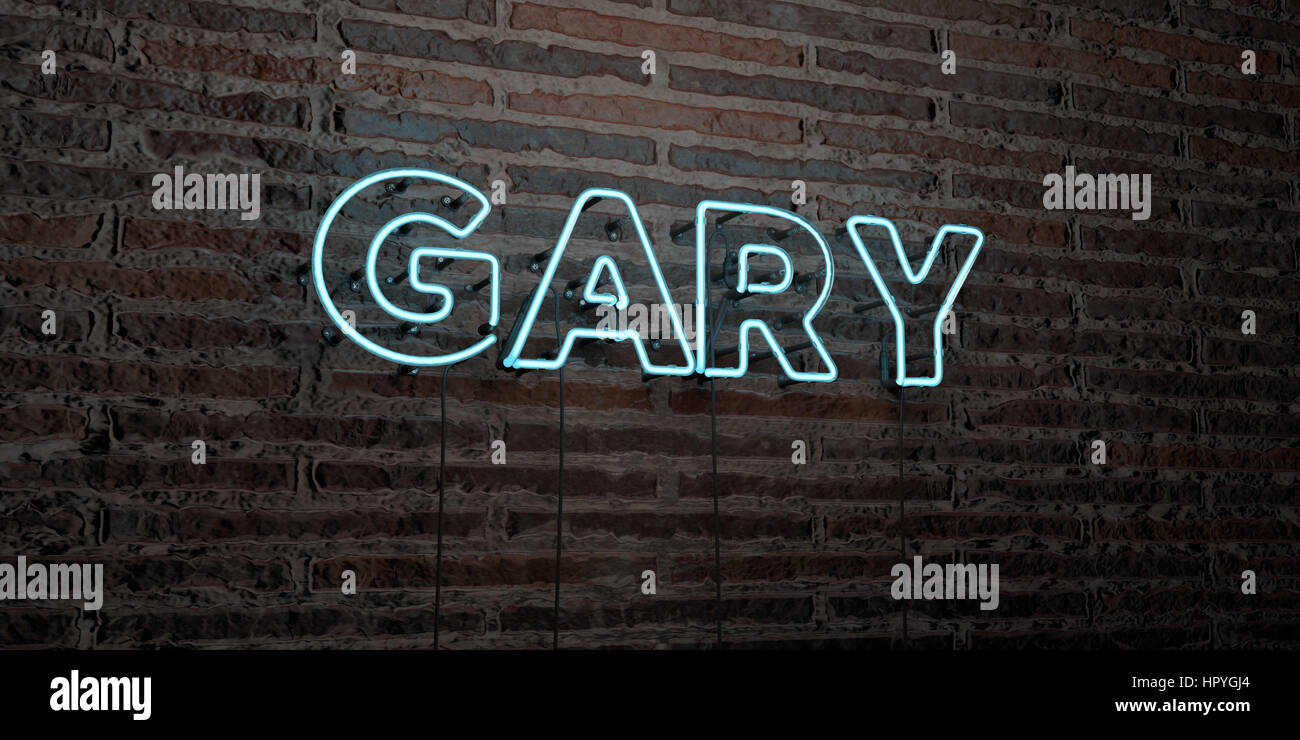 GARY -Realistic Neon Sign on Brick Wall background - 3D rendered ...