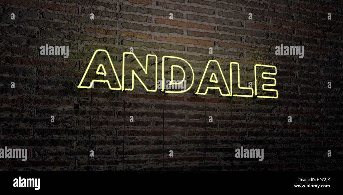 ANDALE -Realistic Neon Sign on Brick Wall background - 3D rendered ...