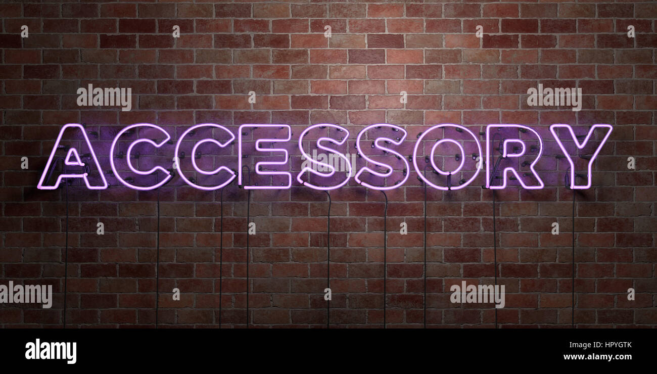 ACCESSORY - fluorescent Neon tube Sign on brickwork - Front view - 3D ...