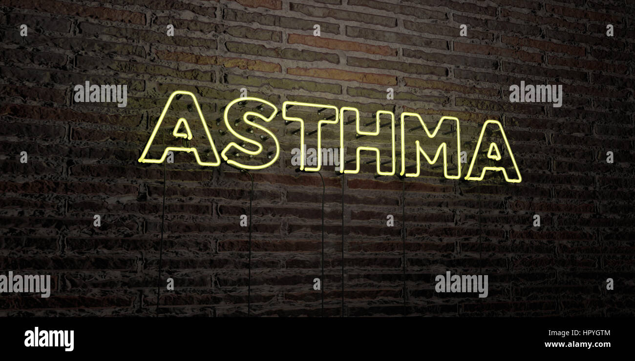 ASTHMA -Realistic Neon Sign on Brick Wall background - 3D rendered ...