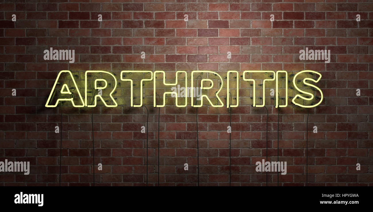 ARTHRITIS - fluorescent Neon tube Sign on brickwork - Front view - 3D ...