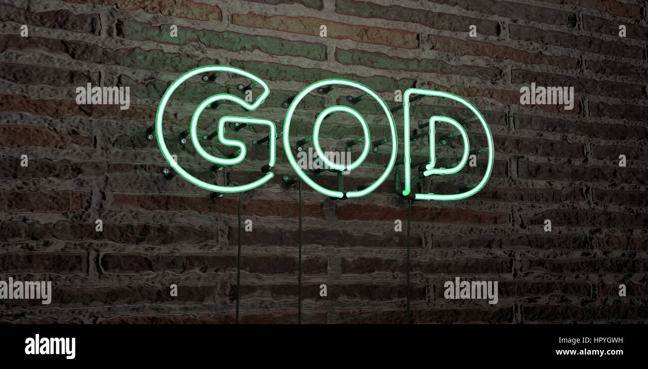 GOD -Realistic Neon Sign on Brick Wall background - 3D rendered royalty ...