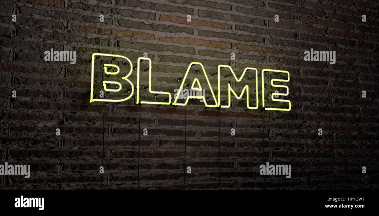 BLAME -Realistic Neon Sign on Brick Wall background - 3D rendered ...