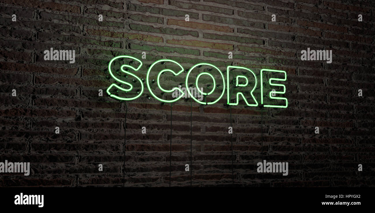 SCORE -Realistic Neon Sign on Brick Wall background - 3D rendered ...