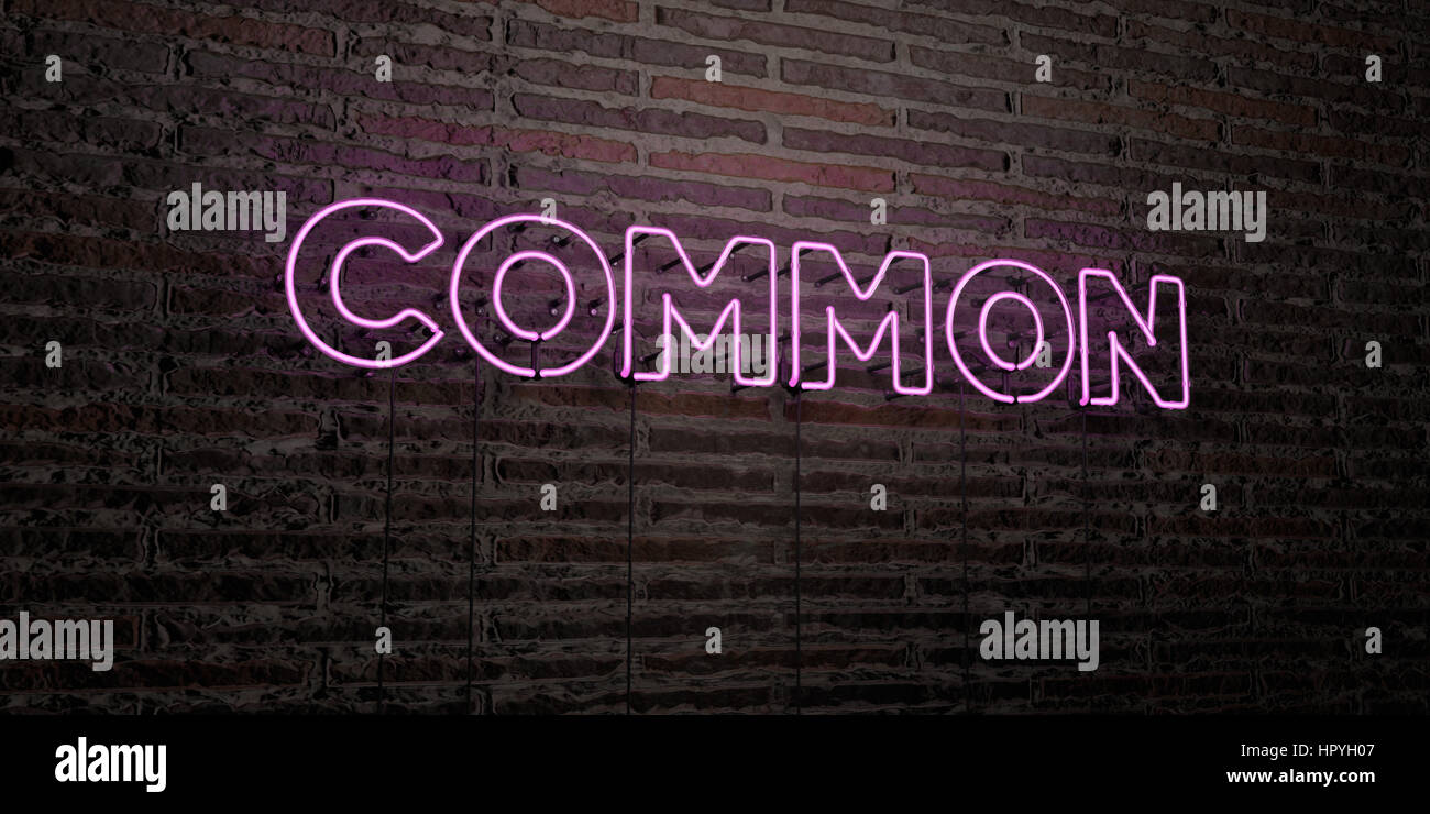 COMMON -Realistic Neon Sign on Brick Wall background - 3D rendered ...